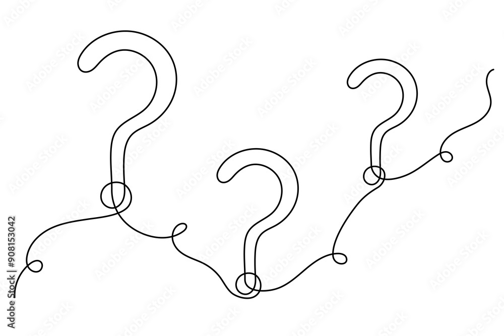 Question mark one line art, hand drawn asking sign, idea continuous ...