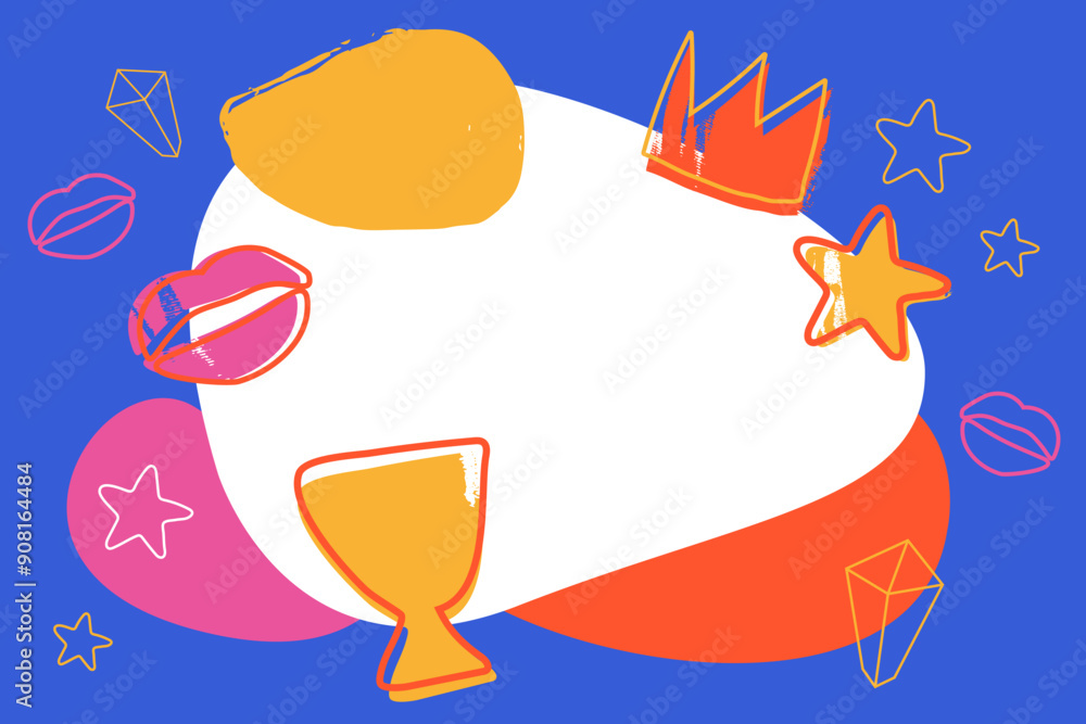 blue background, copy space, children's drawing style, competition ...