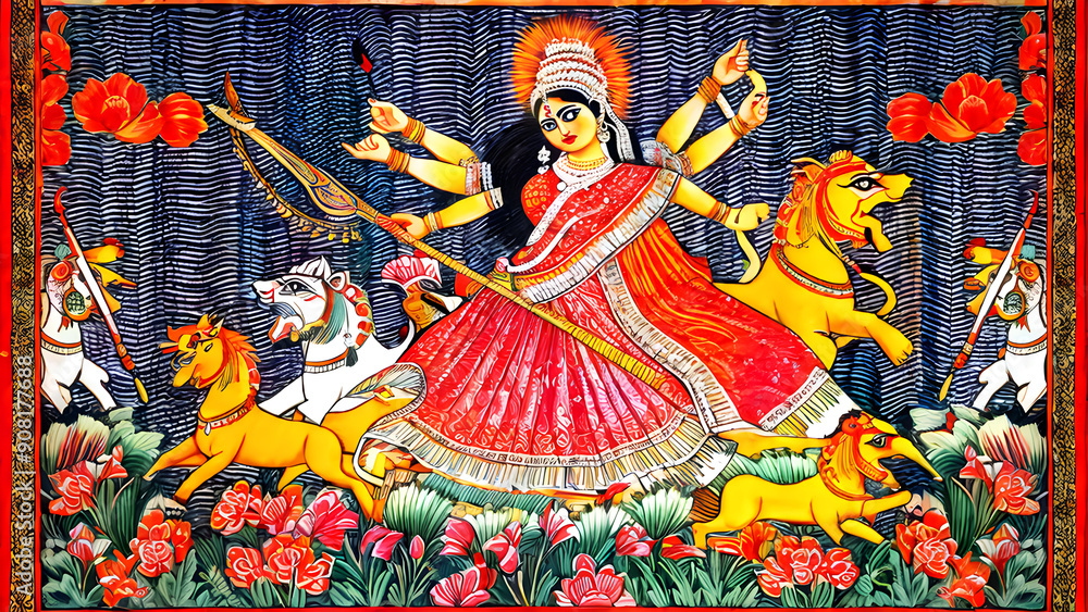 Beautiful Indian Madhubani patterns adorn this ferocious picture of ...