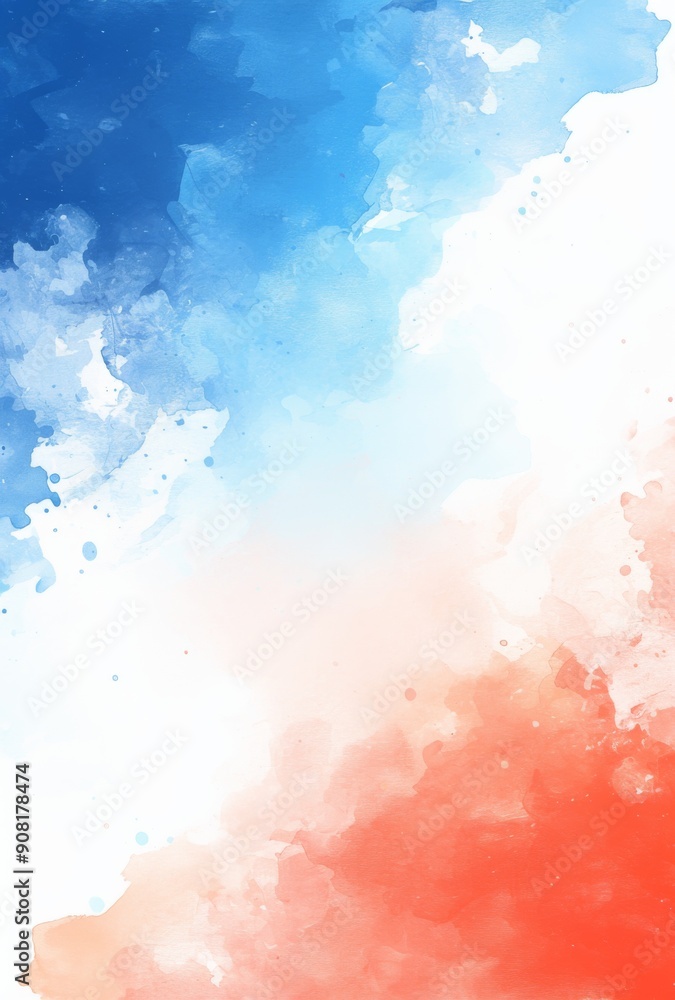 Watercolor Red White and Blue Background with Minimalistic White Space ...