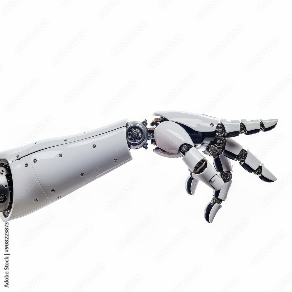 Robotic Hand Reaching Out - 3D Rendering, White Background, Mechanical ...