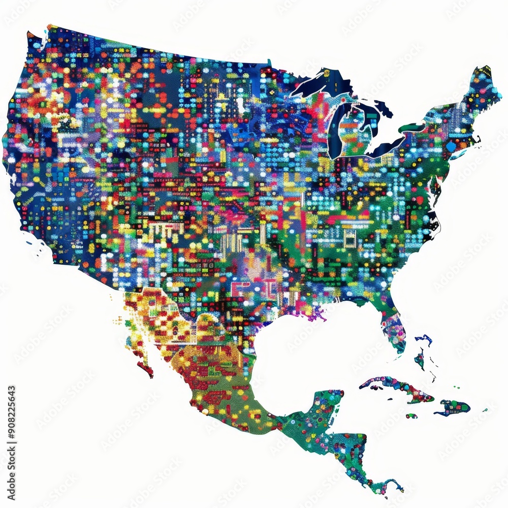 United States Map with Pixelated Circuit Board Texture, Pixel Art ...