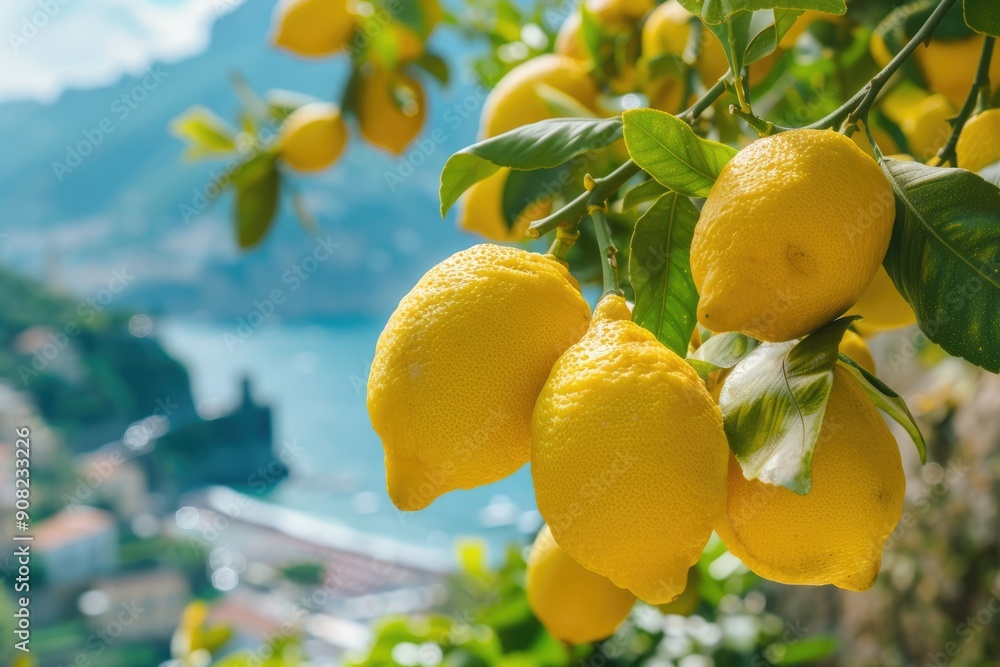Lemons Limoncello. Stunning Amalfi Coastal View with Citrus Trees and ...