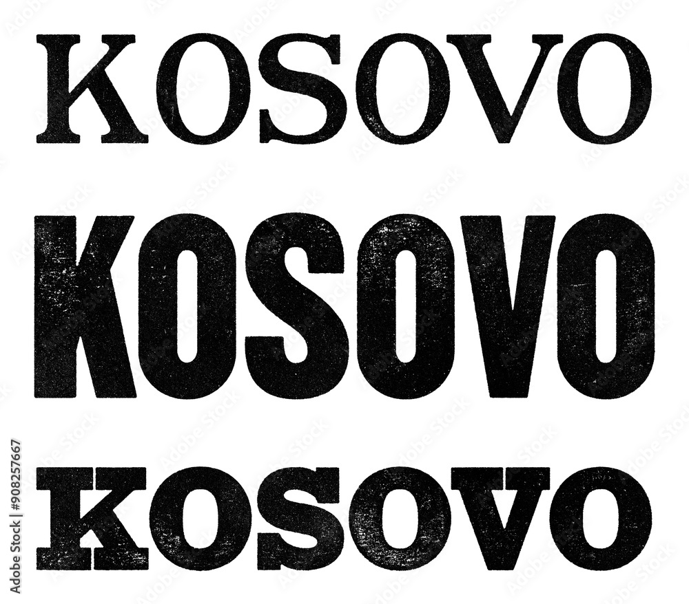 Kosovo country name written in distressed vintage serif, sans serif and ...