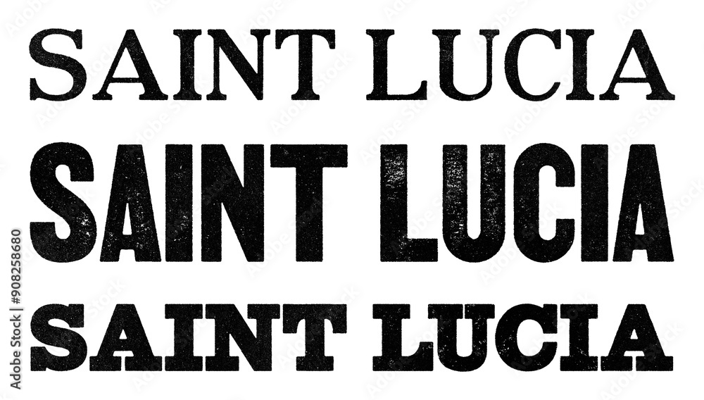 Saint Lucia country name written in distressed vintage serif, sans ...