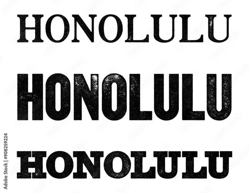 Honolulu city name written in distressed vintage serif, sans serif and ...