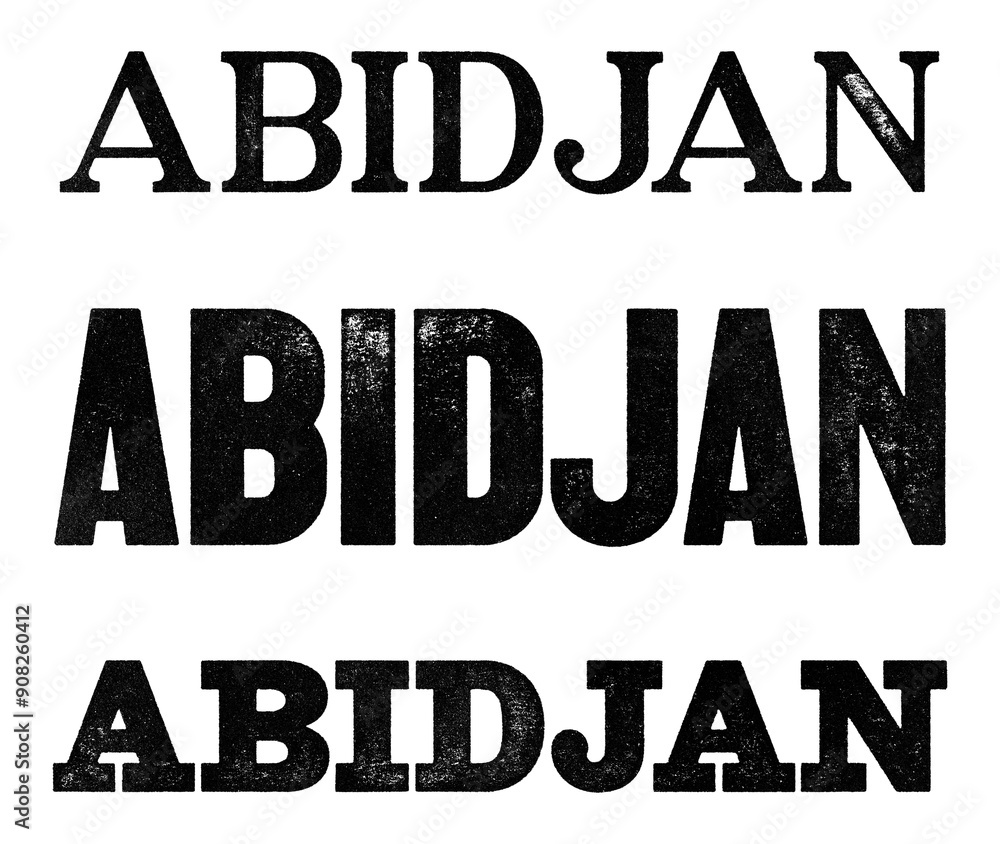 Abidjan city name written in distressed vintage serif, sans serif and ...