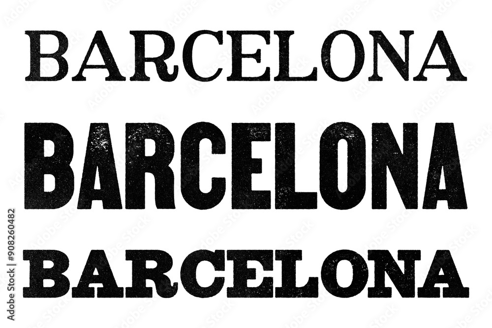 Barcelona city name written in distressed vintage serif, sans serif and ...