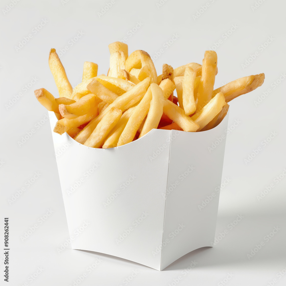 Fast Food White Paper French Fries Take Away Box Package Mock-up, Blank ...