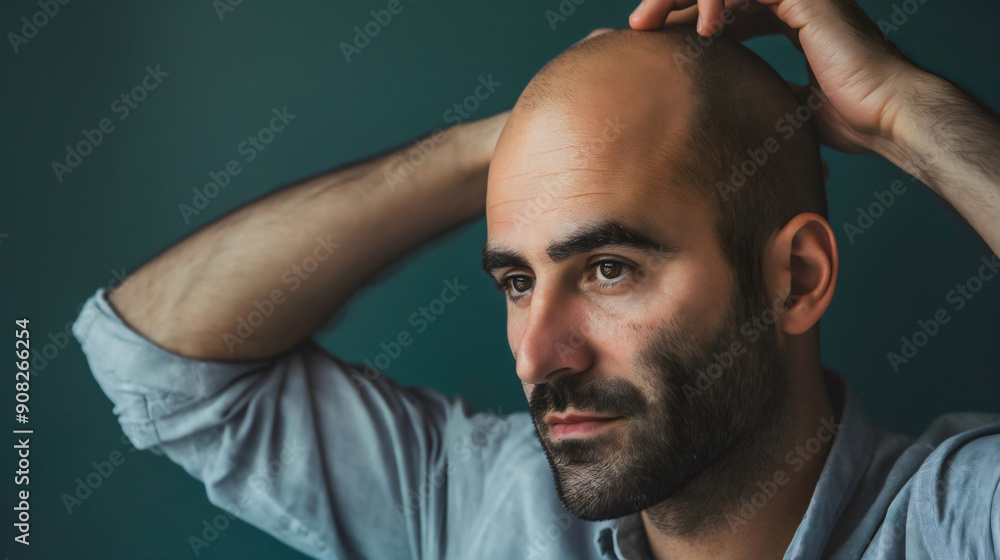 Hair falling away from man head, concept of baldness or balding problem ...