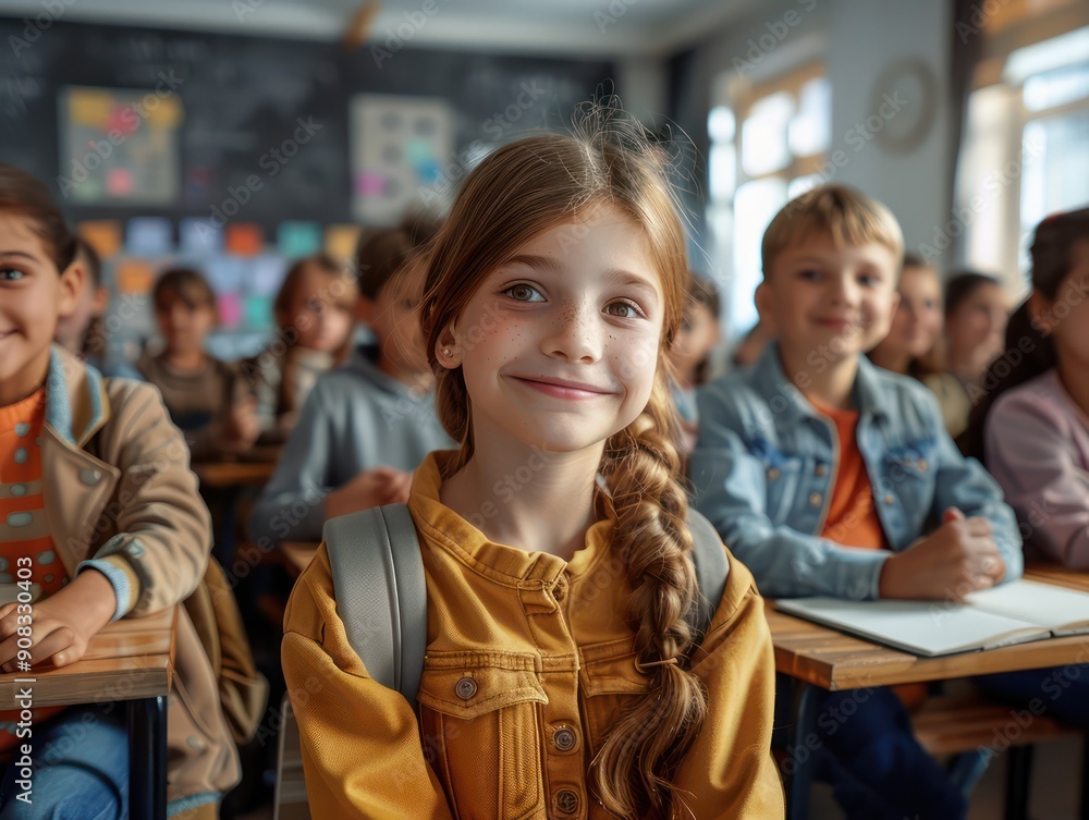 Smiling Kids in Classroom Portrait Back to School Concept, Happy ...