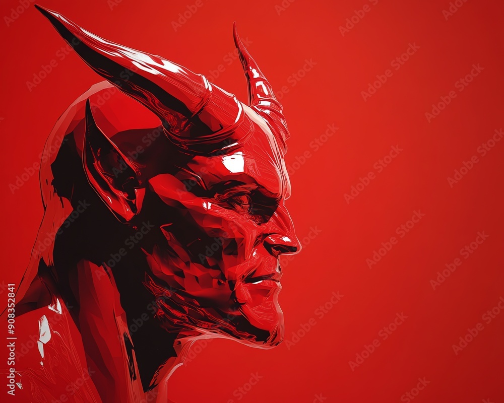 Red devil, flat design, side view, iconic theme, 3D render ...