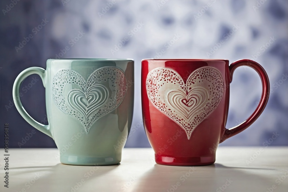 Mugs with Subtle Shadow Play: A close-up shot of two colorful mugs with ...