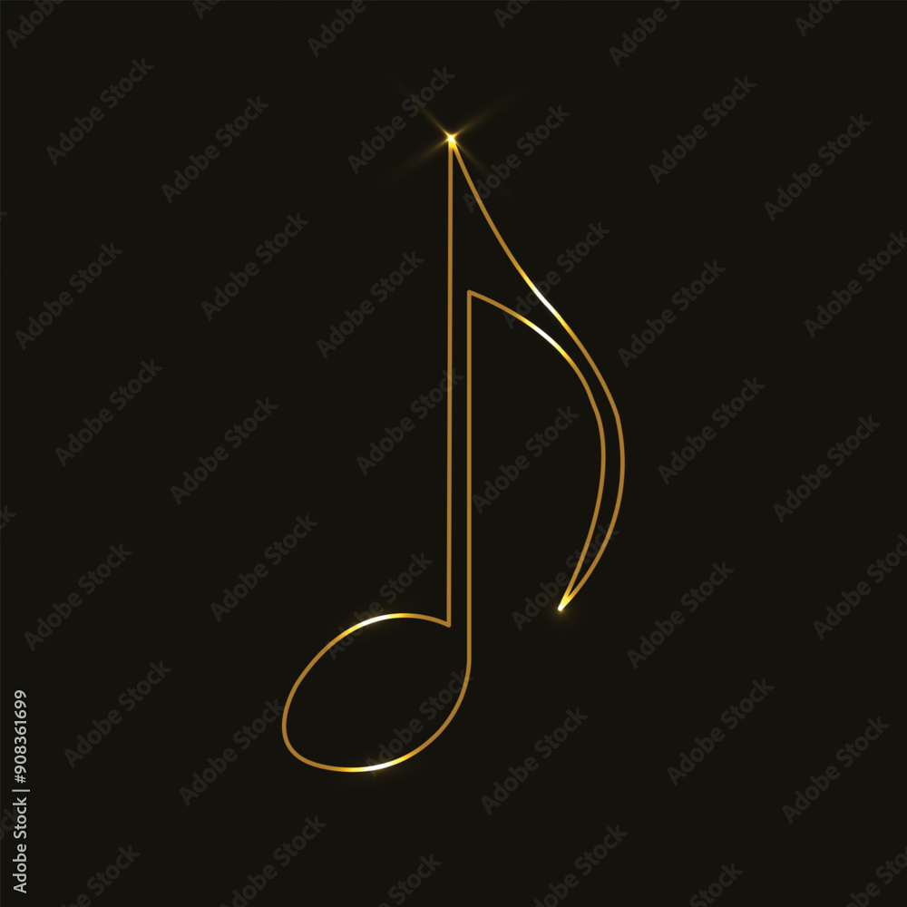 Gold music icon. Single glowing musical note. Musical notes. Music ...