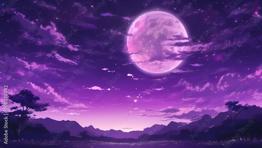purple anime fantasy night sky moon stars space wallpaper background ...