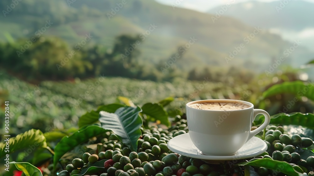 Coffee cup Coffee Plantation Coffee beans background Coffee area ...
