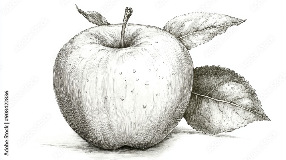 A seasonal apple clipart, fruit element, pencil sketch, subtle shading ...