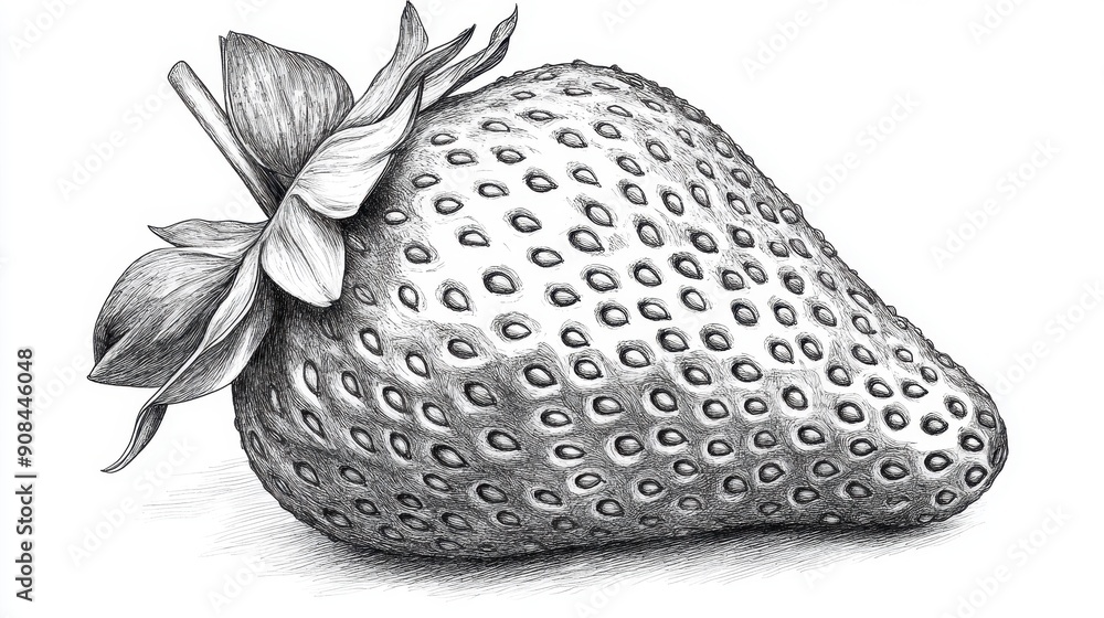 A seasonal strawberry clipart, fruit element, pencil sketch, subtle ...