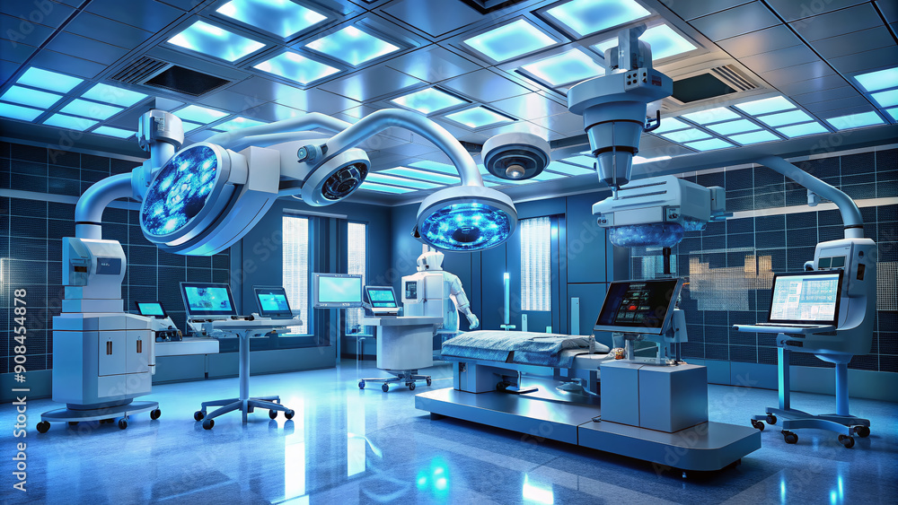 Advanced medical facility with futuristic surgical robot and high ...