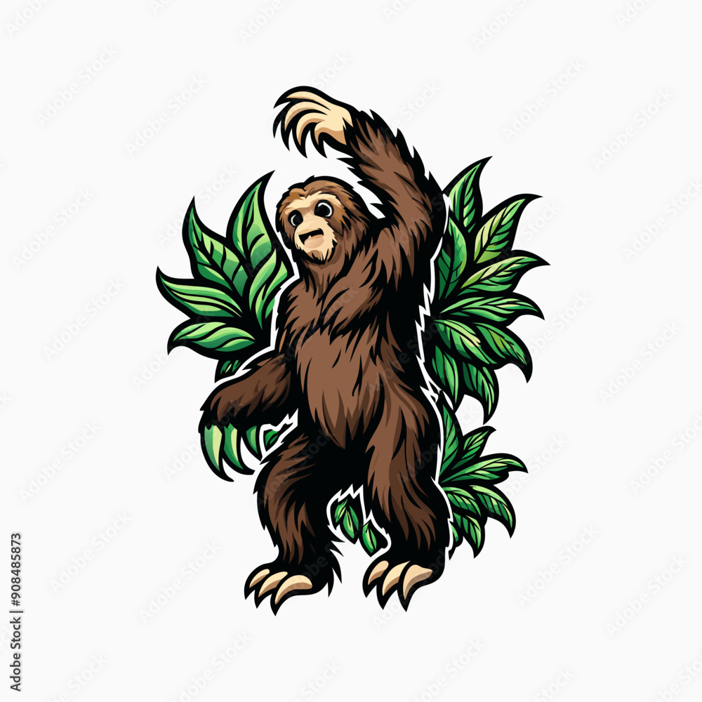 Detailed illustration of a Megatherium, a giant ground sloth, with ...