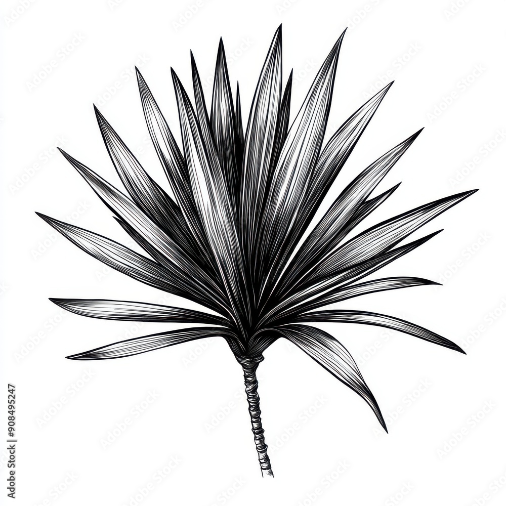 Black and white Vintage engraved art of a yucca leaf isolated on white ...