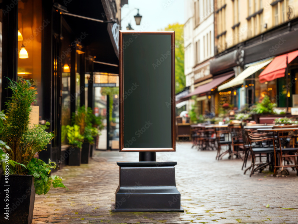Blank street signboard outside a cafe, realistic style, on a ...