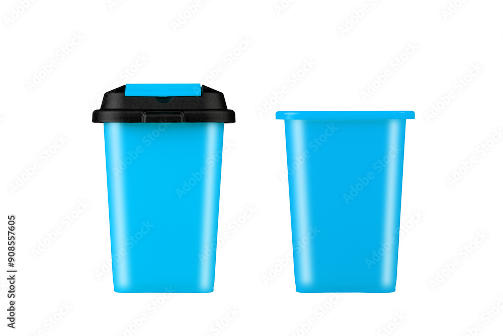 Blue trash can. With and without a lid. Side view. Isolated on white ...