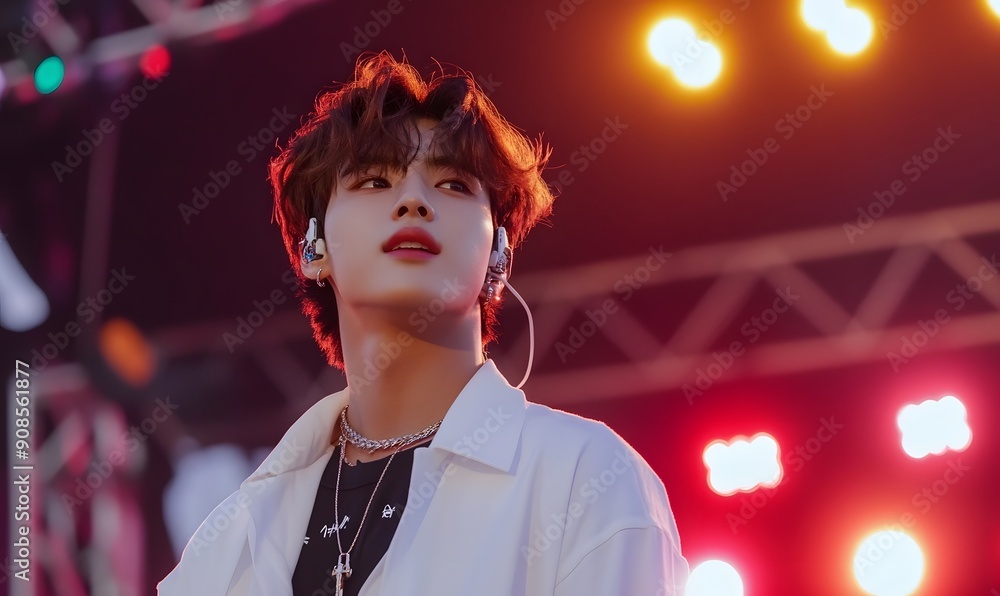 Handsome young K-pop male idol on stage , Generative AI Stock Photo ...