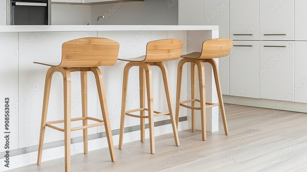 Bamboo bar stools in a modern kitchen, eco-friendly furniture ...