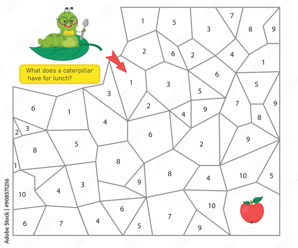 Game for children. Number maze with caterpillar. Printable sheet ...