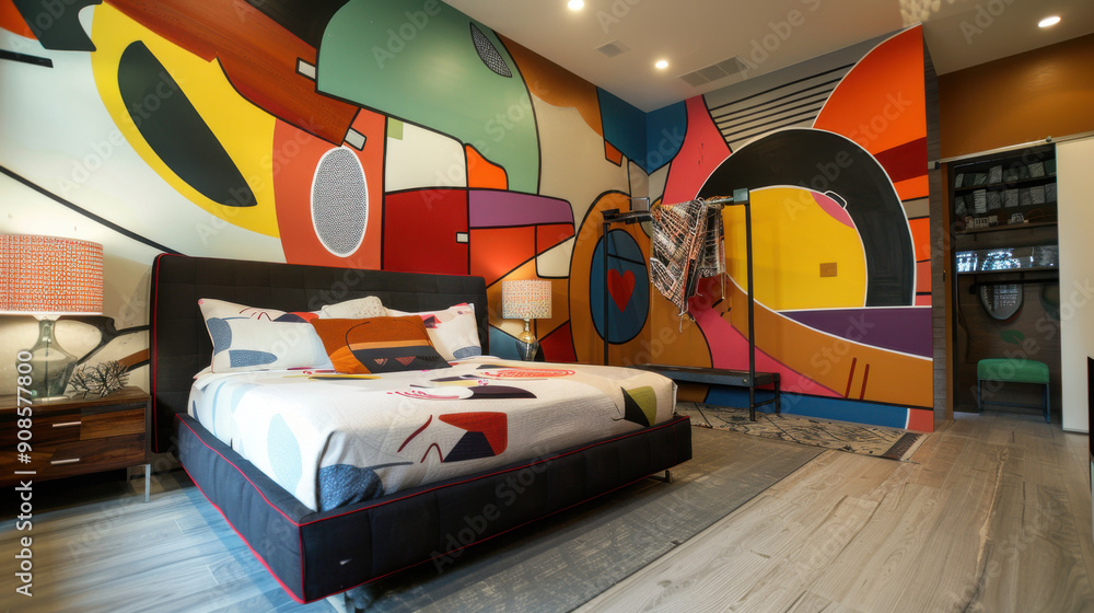 Artistic Flair: An artistic bedroom design featuring a hand-painted ...