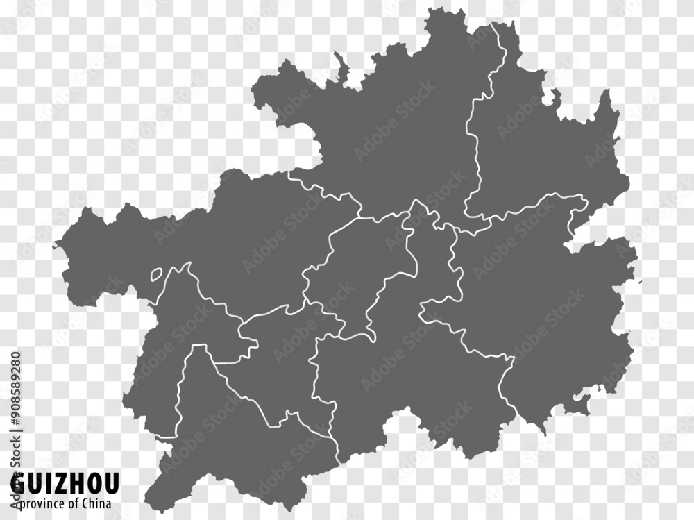 Blank map Province Guizhou of China. High quality map Guizhou with ...