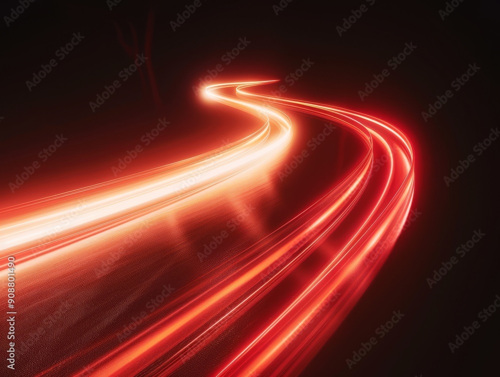 Red light waves take the shape of an electric tunnel, glowing lines ...