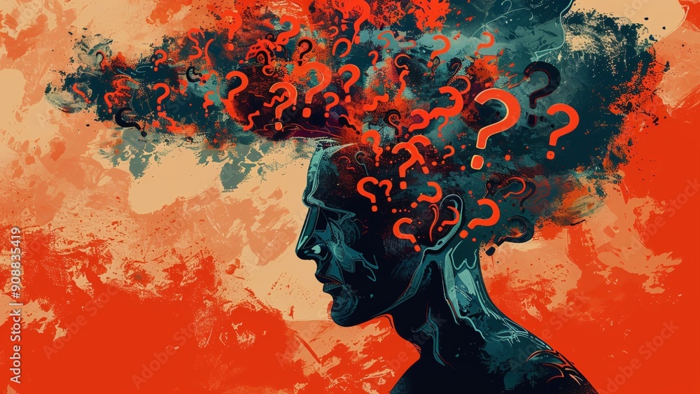 Vector Illustration of Man's Head Symbolizing Overthinking - Swirling ...