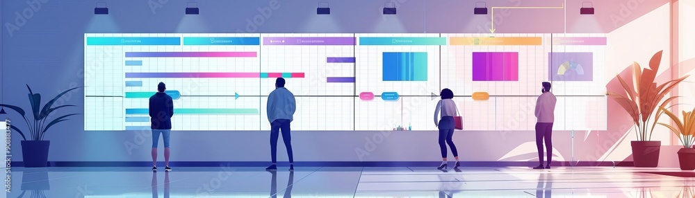 Gantt chart, project phases and deadlines, flat design illustration ...