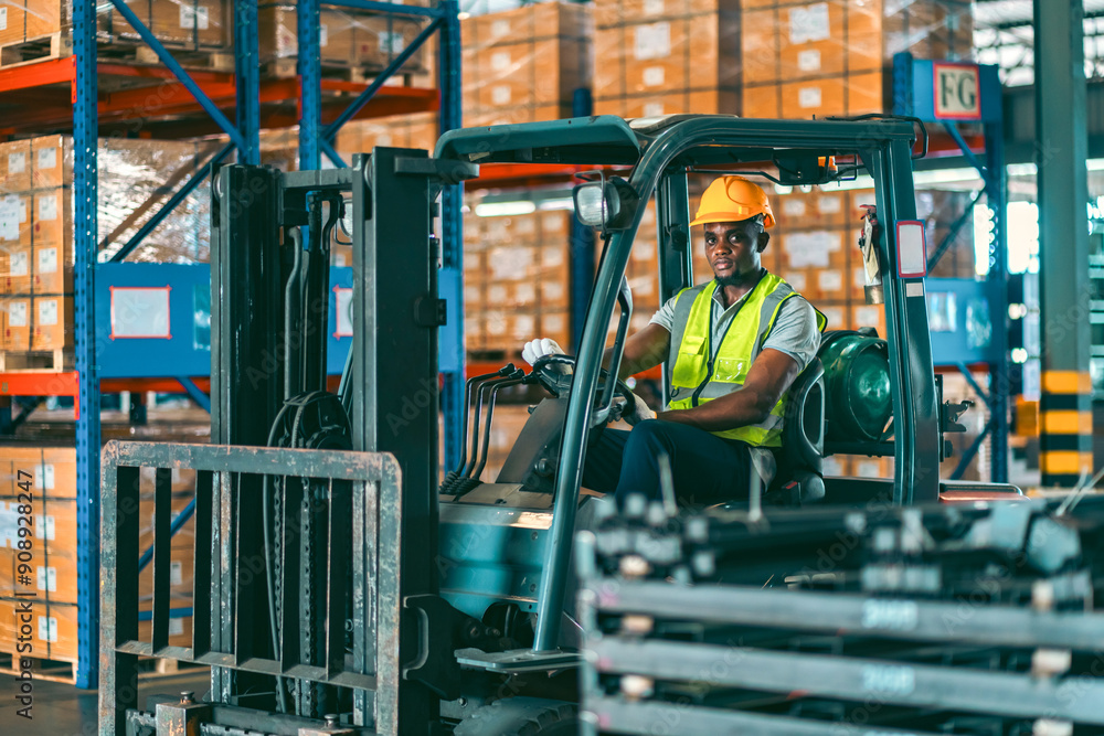 Efficient Factory Logistics, Men at Work Safely Operating Forklifts in ...