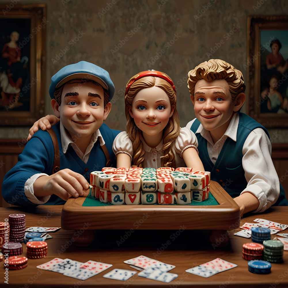 child, cartoon, deck, cards, game, table, vector, illustration, dwarf ...