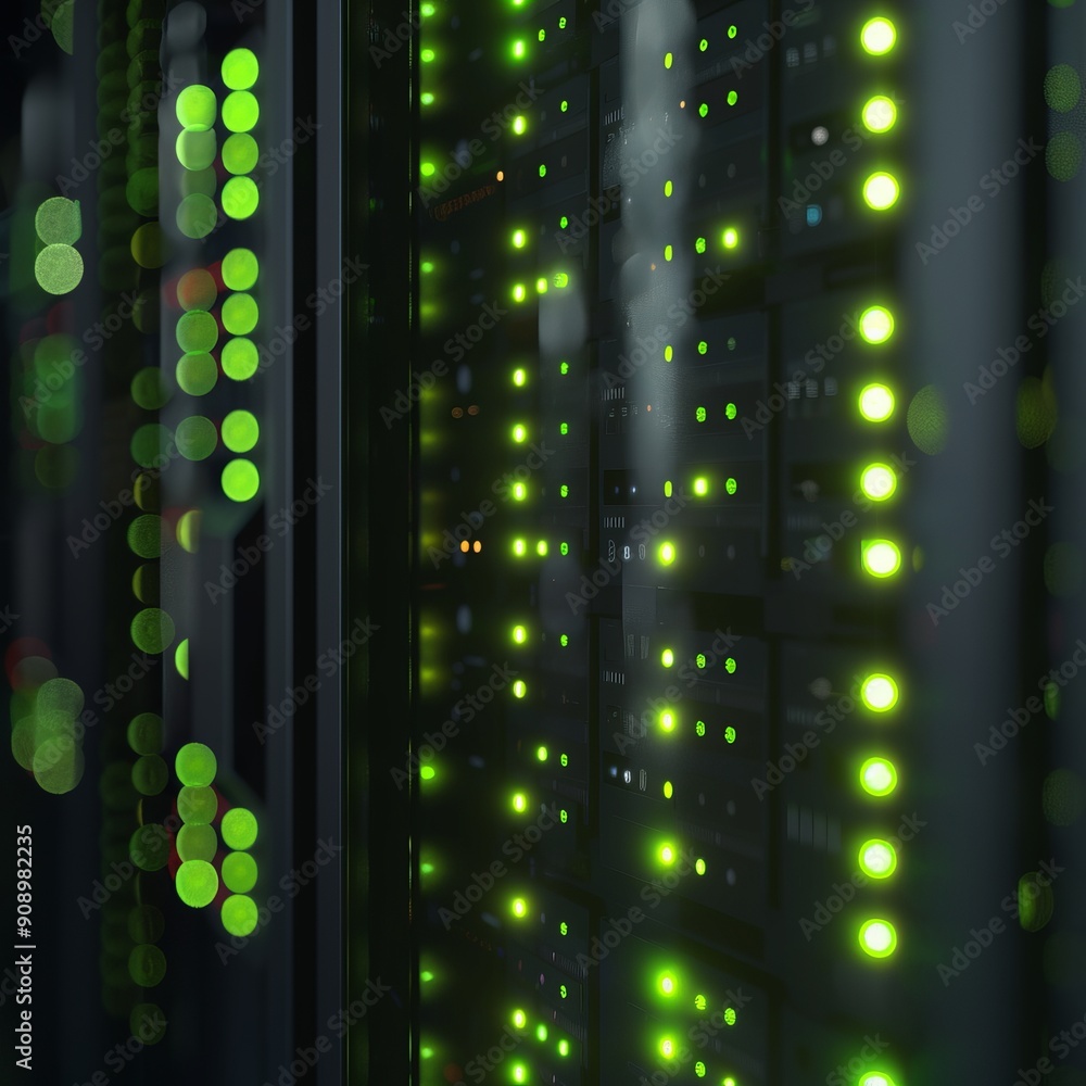 Foto de Stock Green Indicator Lights Illuminating Data Center Server ...