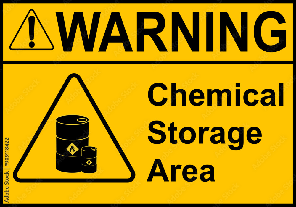 Chemical storage area sign. Warning of danger near warehouses and ...