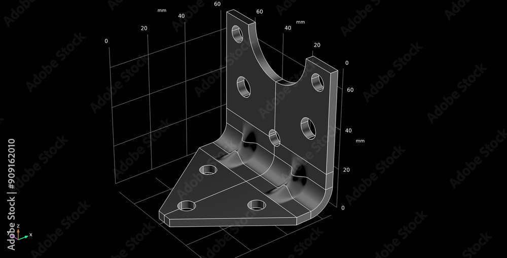 Metal bracket. Computer 3d modeling and investigation of parameters of ...