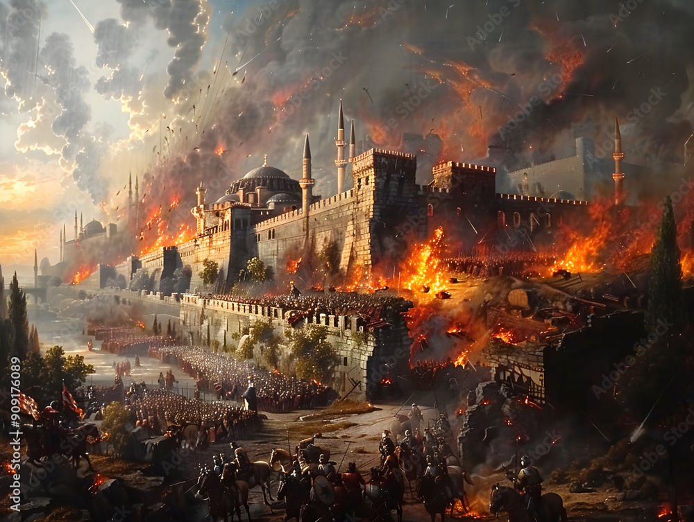 Historic painting of the fall of Constantinople to the Ottoman Empire ...