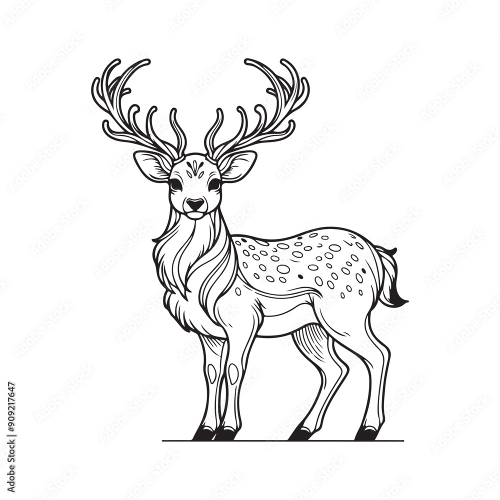Deer line art coloring page vector illustration Stock Vector | Adobe Stock