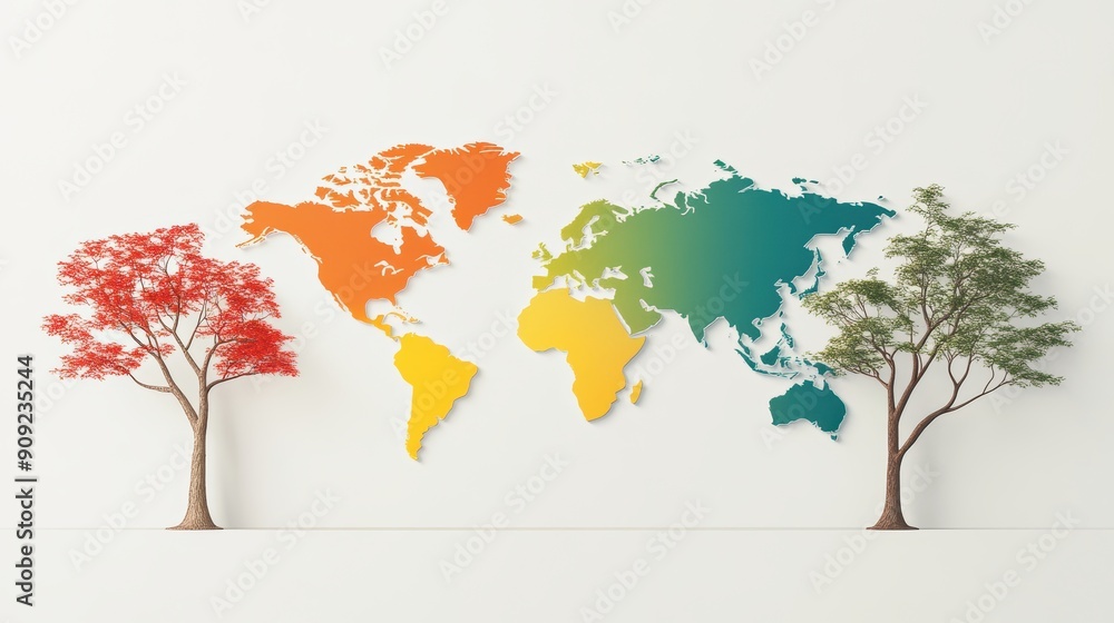 Thematic Map of Global Climate Zones, A thematic map showcasing ...