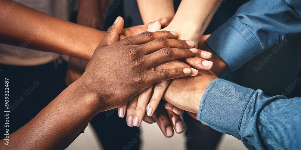Concept image depicting hands of different races and nationalities ...