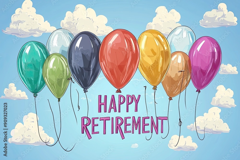 Colorful Balloons Celebrating Happy Retirement Stock Illustration ...