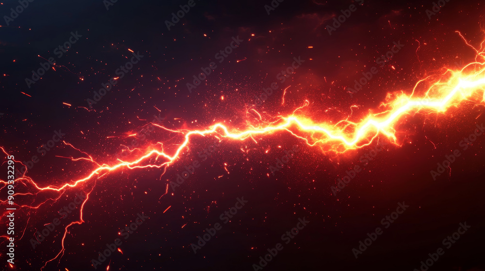 Realistic lightning thunderbolt striking against a short circuit, with ...