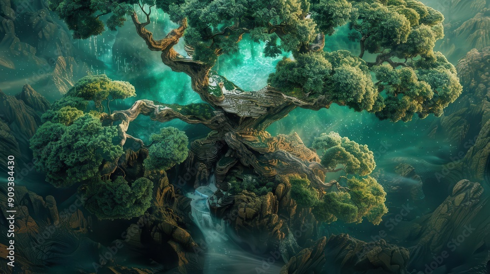 bonsai world tree aerial view of miniature ecosystem contained within ...