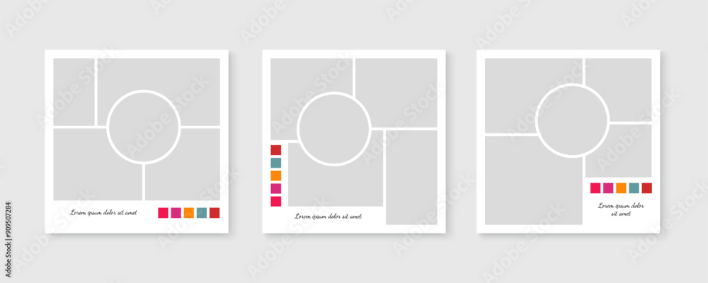 Mood board layout. Photo collage template. Mosaic picture album grid ...