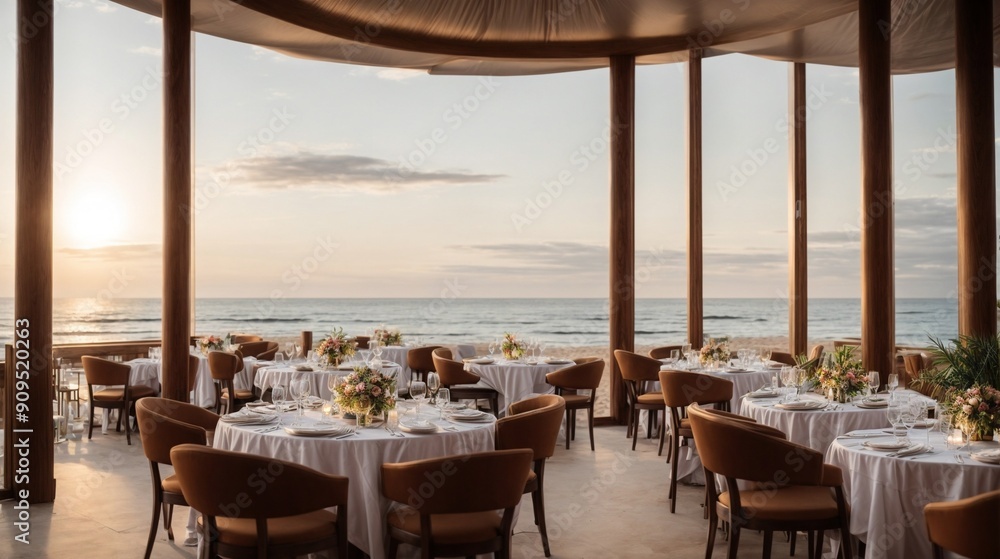 Sunset Soiree by the Sea: An elegant seaside restaurant awaits its ...