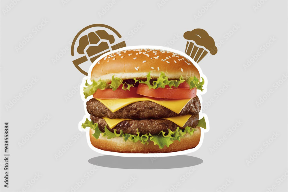 Cartoon burger set. Burger, outline, silhouette on white background ...